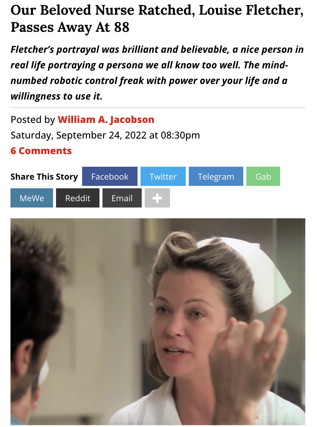 Morning Insurrection: Our Beloved Nurse Ratched, Louise Fletcher ...