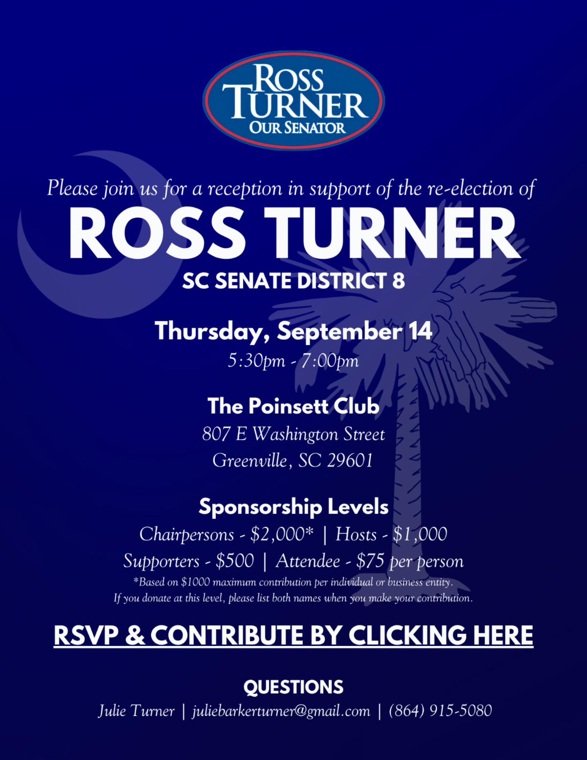 Reception to Re-Elect Senator Ross Turner