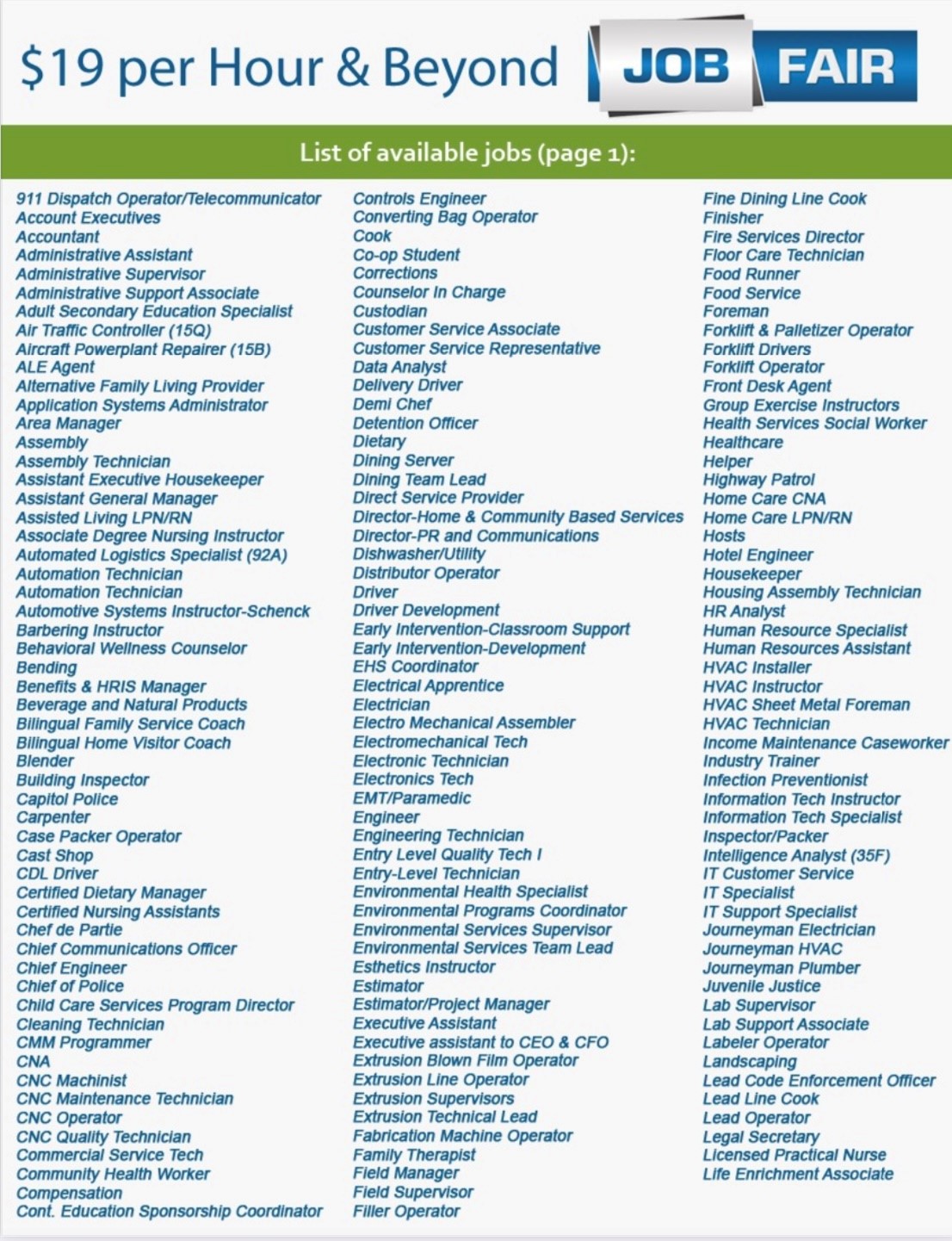 $19 per hr job fair today