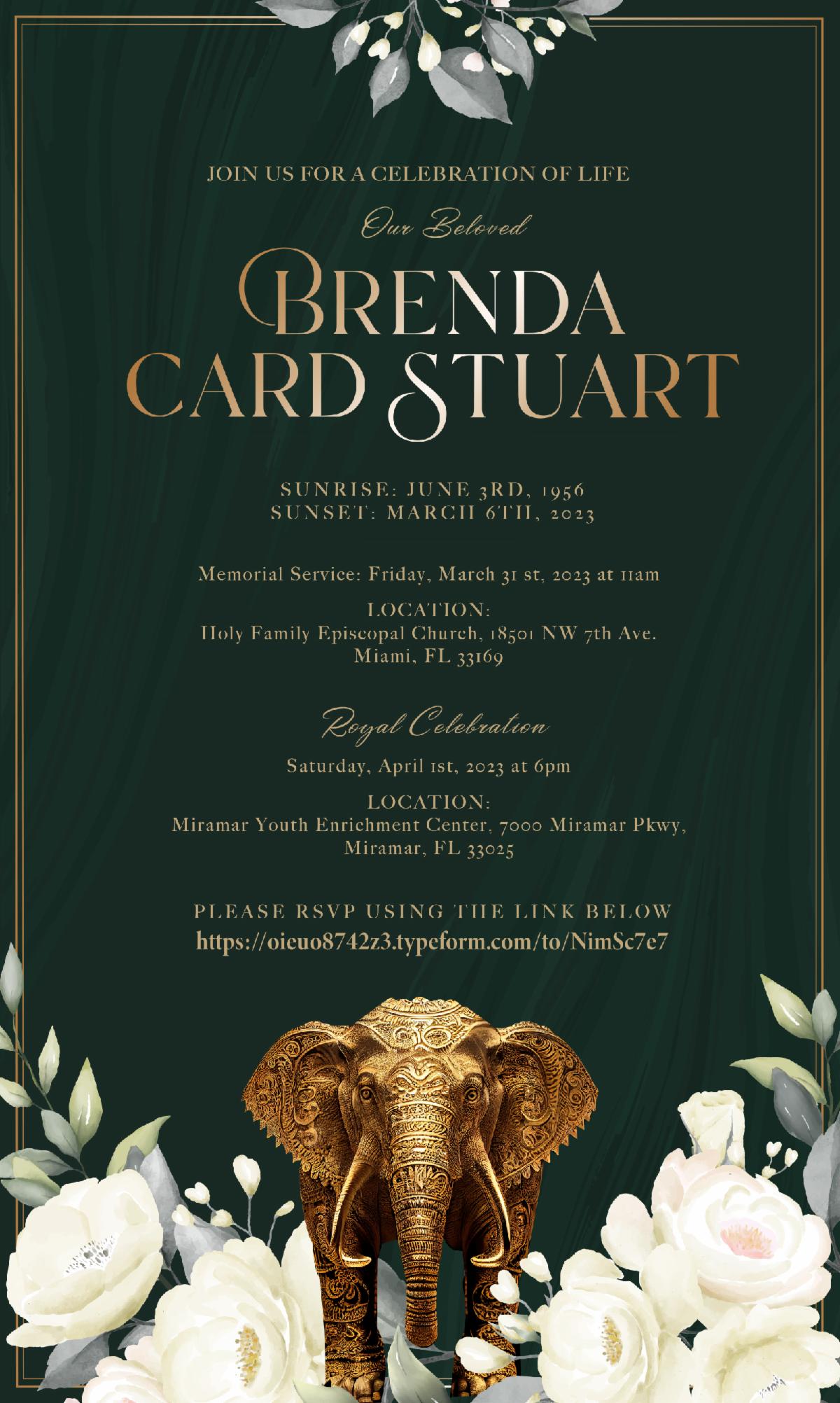Brenda Card Stuart Celebration of Life Announcement