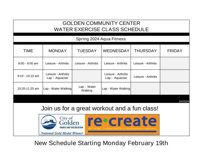 Aqua Fitness Schedule