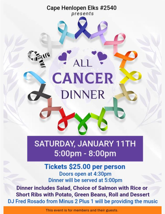Join us for our All Cancer Dinner. Tickets are on sale now!