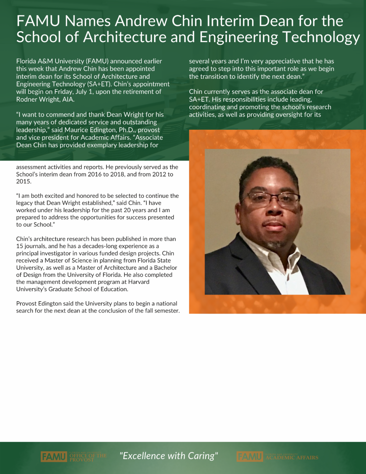 FAMU Names Andrew Chin Interim Dean for the School of Architecture and ...