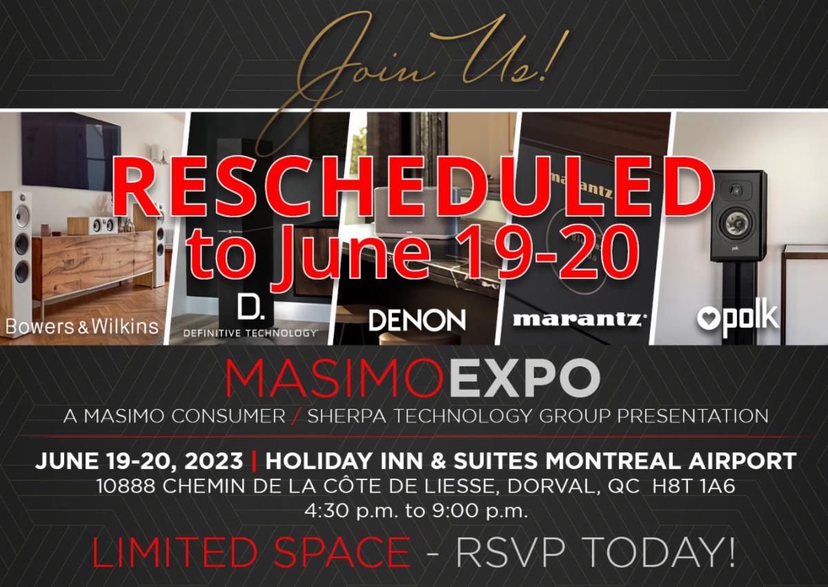 REMINDER - EVENT POSTPONED – MASIMO EXPO – SHERPA TECHNOLOGY GROUP