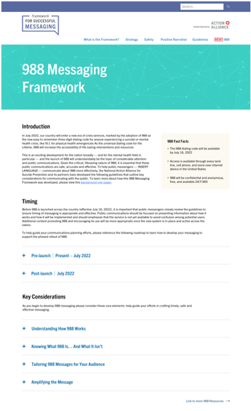 Action Alliance Releases New 988 Messaging Framework
