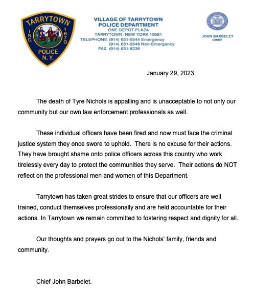 A Message from the Tarrytown Police Department