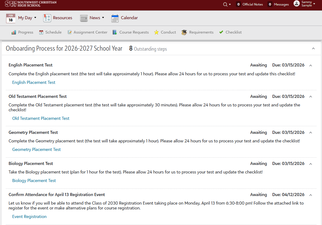 SWCHS Placement Tests are Live!