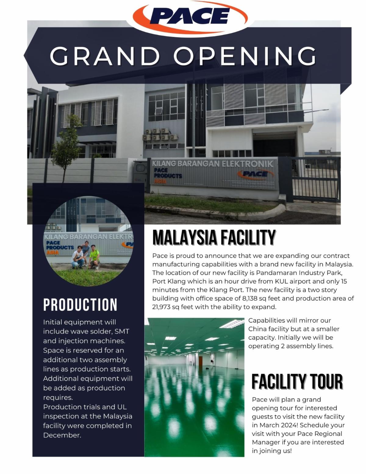 GRAND OPENING - PACE MALAYSIA FACILITY!