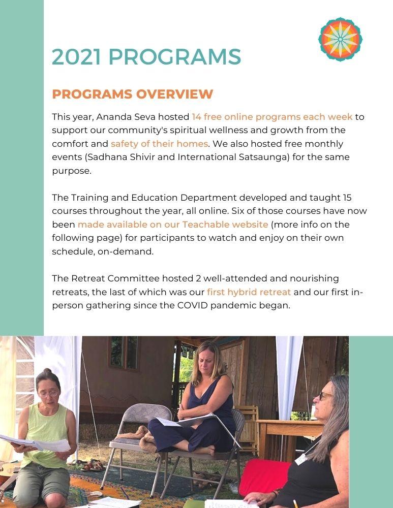 Ananda Seva's 2021 Annual Report