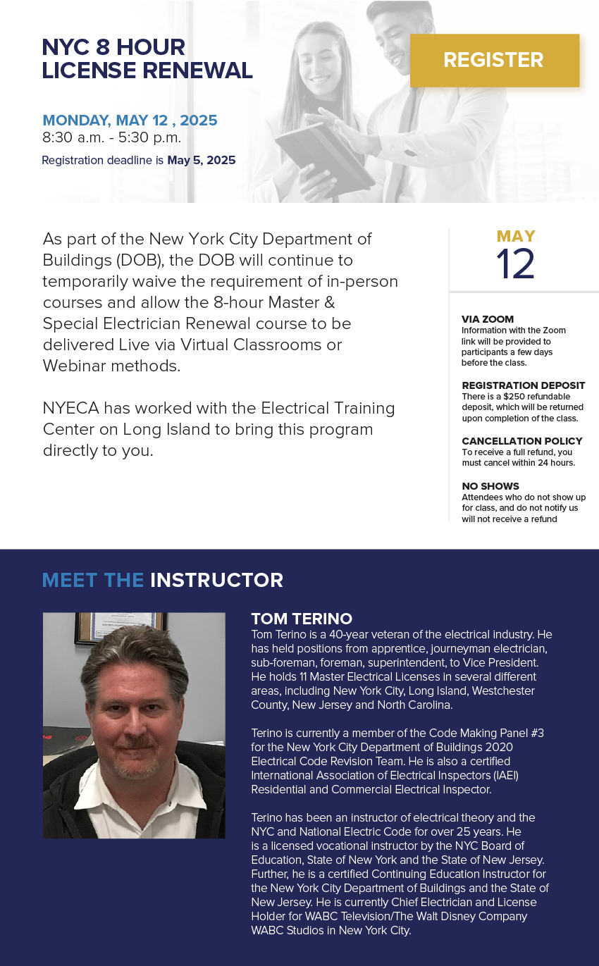 NYECA Education: NYC 8-hr License Renewal | May 12, 2025 | 8:30AM-5:30 ...