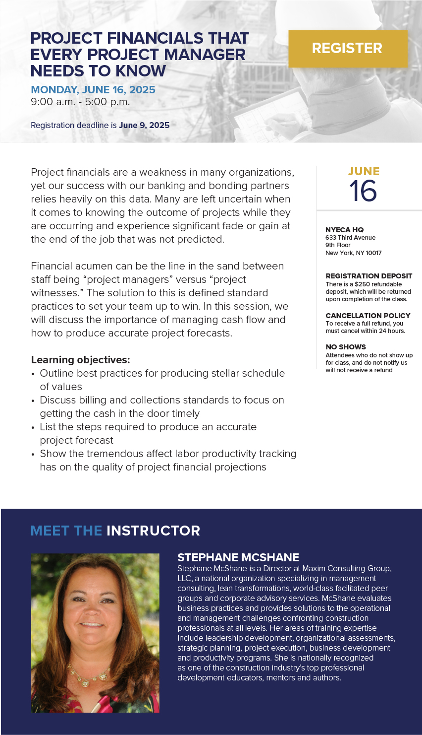 Last Chance to Register: NYECA Education: Project Financials | June 16, 2025 | In-Person | 9 ...