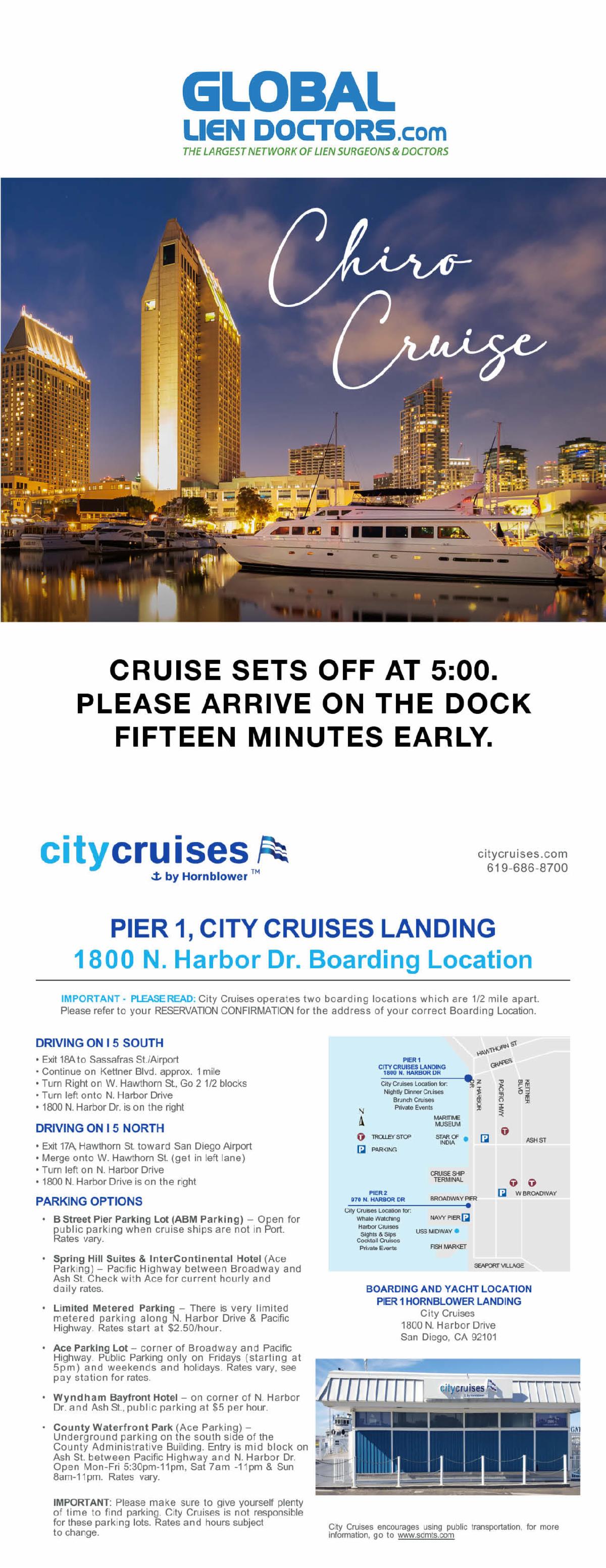 GLOBAL'S CHIRO CRUISE - JULY 27TH - PLEASE ARRIVE AT 4:45
