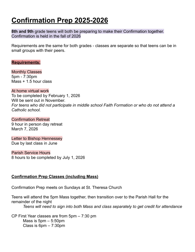Welcome to Confirmation Prep 2024-2025