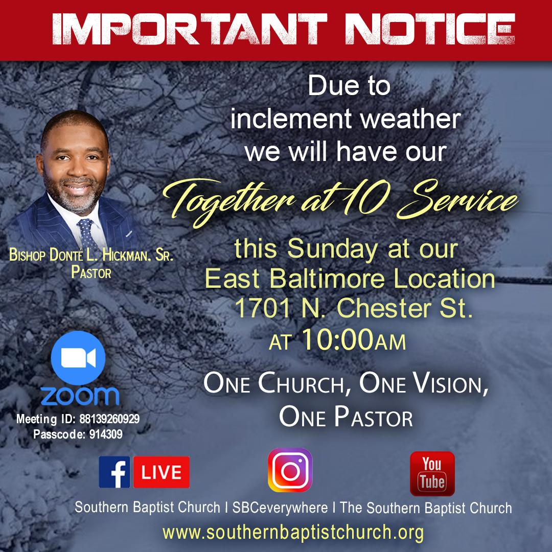 Be Advised: ONLY One Service Today at 10AM