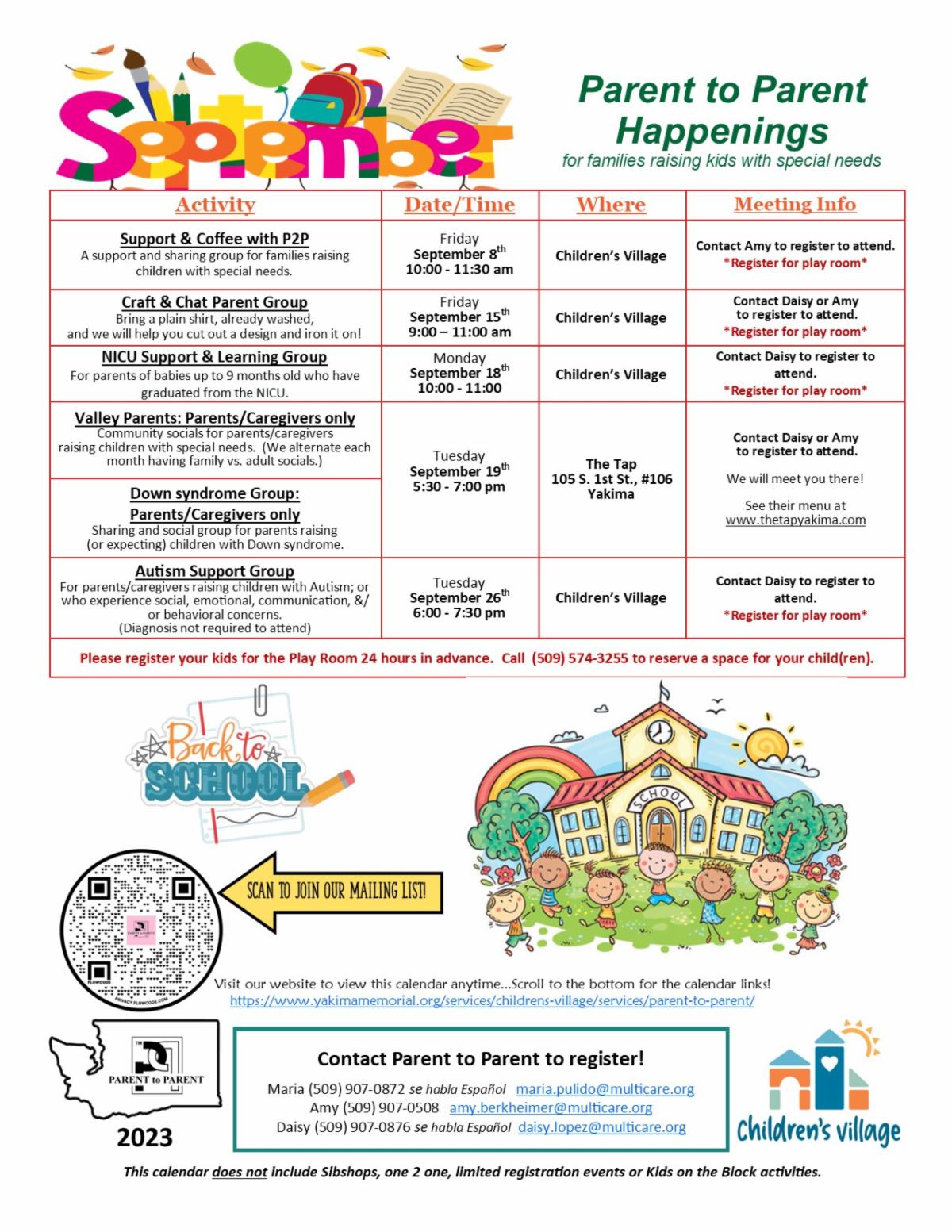 Parent to Parent September Calendar & Newsletter