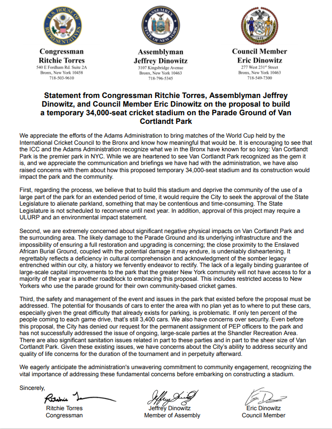 Statement from Congressman Ritchie Torres, Assemblyman Jeffrey Dinowitz ...