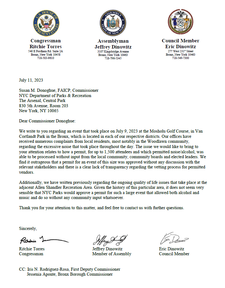 Dinowitz Digest: Mosholu Golf Course Party Statement, The Climate ...