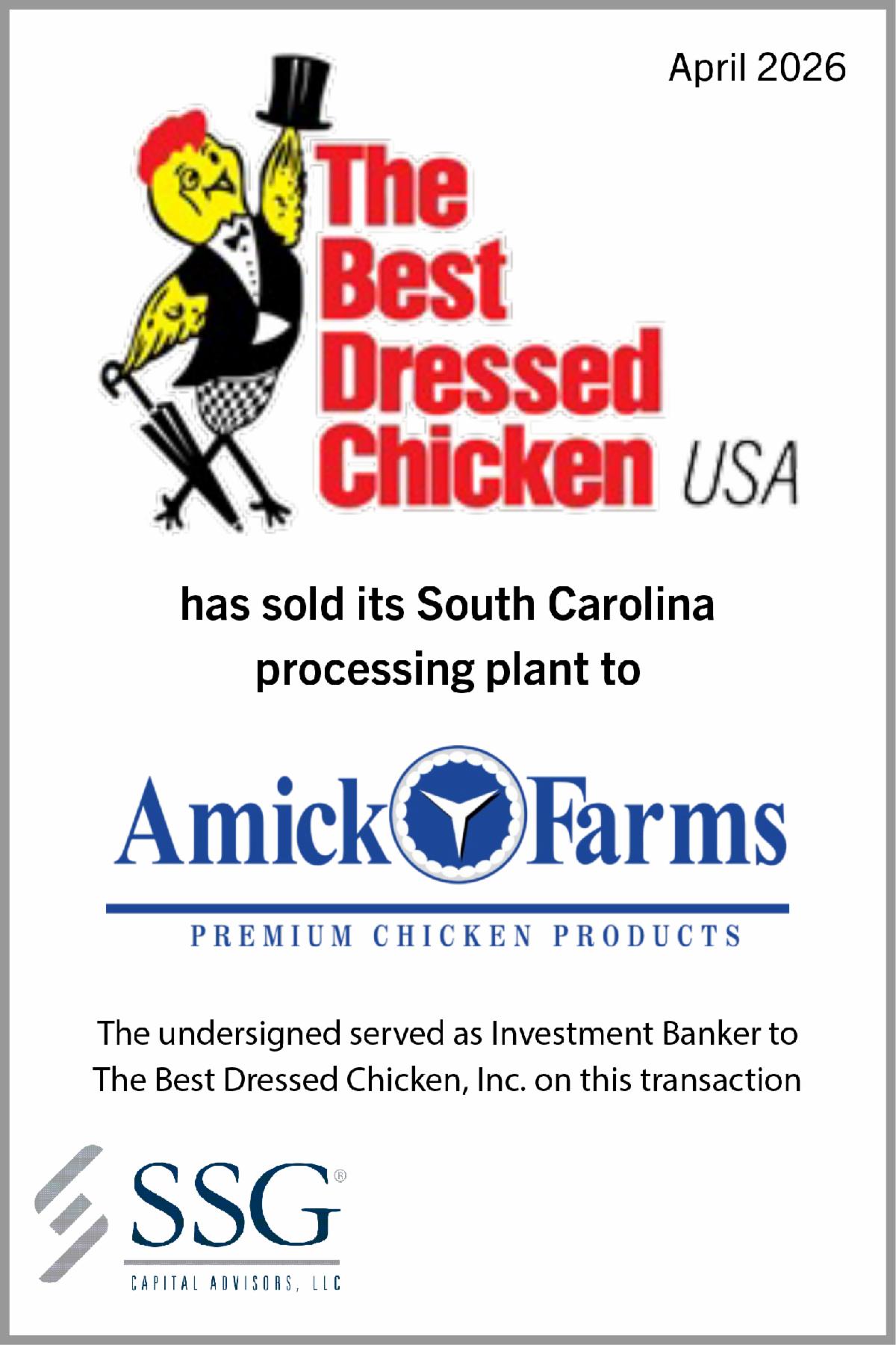 SSG Advises The Best Dressed Chicken on the Sale of Its South Carolina ...