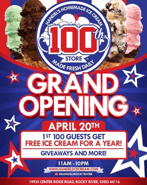 HANDEL’S HOMEMADE ICE CREAM GRAND OPENING CELEBRATION IN Rocky River! 🍨