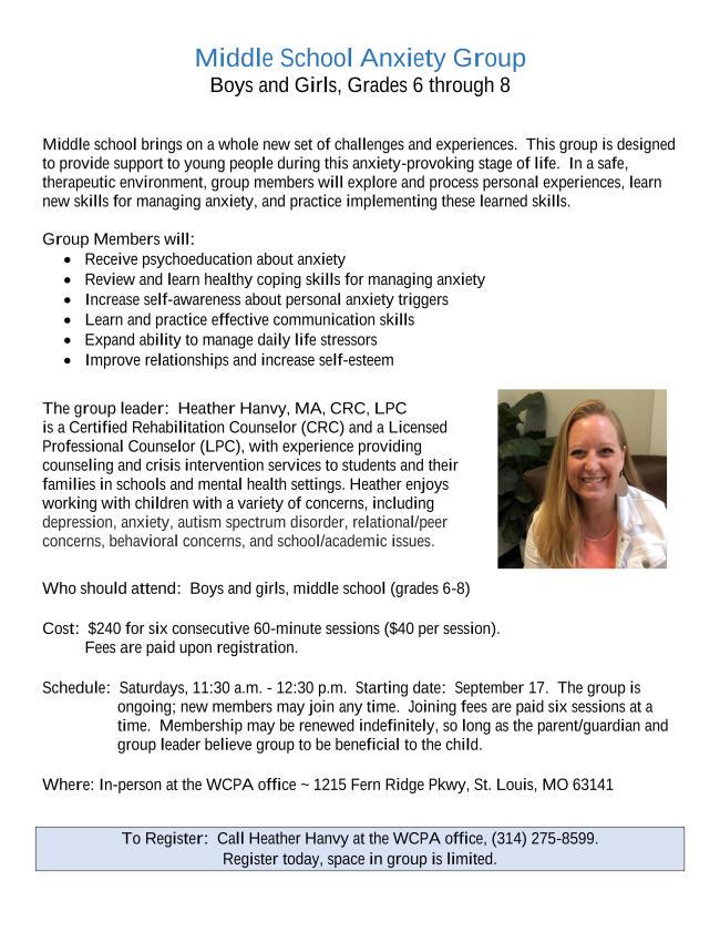 Middle School Anxiety Treatment Group