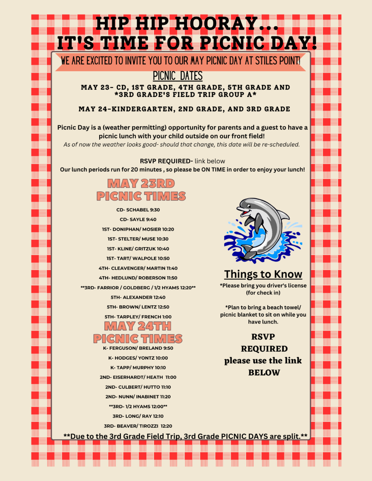 Hip Hip HOORAY...It's our MAY PICNIC DAY!