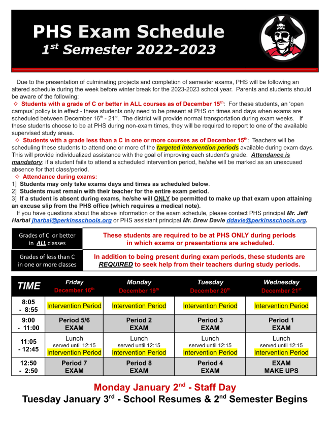 First Semester Exam Schedule || Mr. Wessels Honored || What's Happening ...