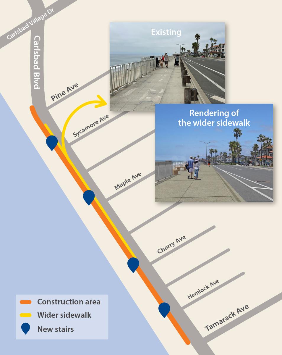 🚧 Construction - new beach stairs and wider sidewalk Carlsbad Blvd