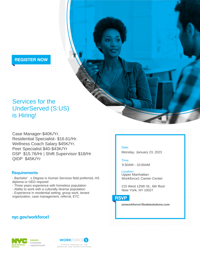 Services for the UnderServed (S:US) is Hiring!