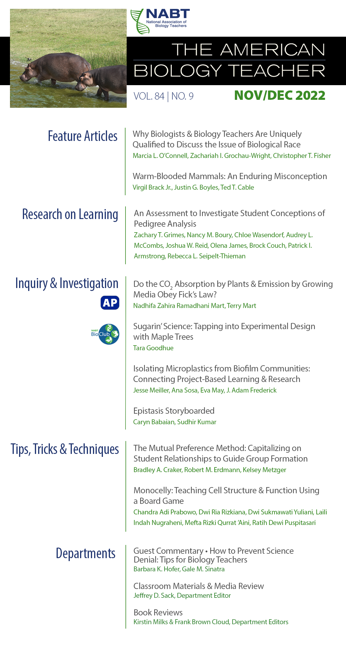 Reminder: ABT Electronic Table of Contents for Nov/Dec
