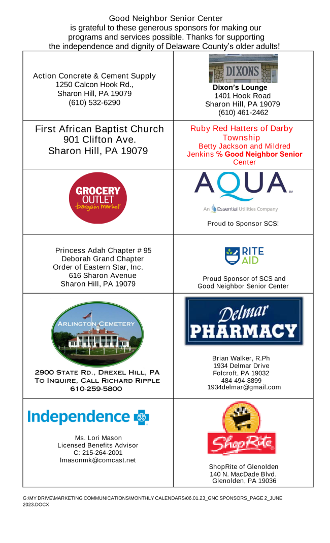 Good Neighbor Senior Center E-News - June 2023