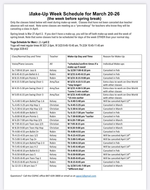 Make-up Week March 20th-26th