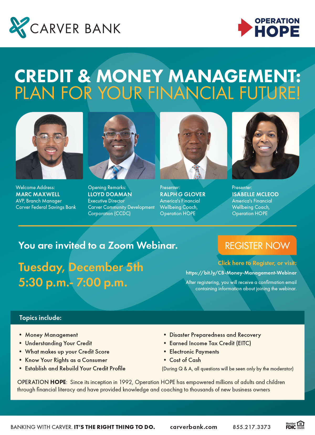 You are invited to join our Credit & Money Management Webinar.