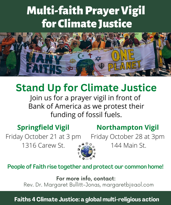 TODAY @ 3 PM: Multi-faith Prayer Vigil for Climate Justice in Northampton