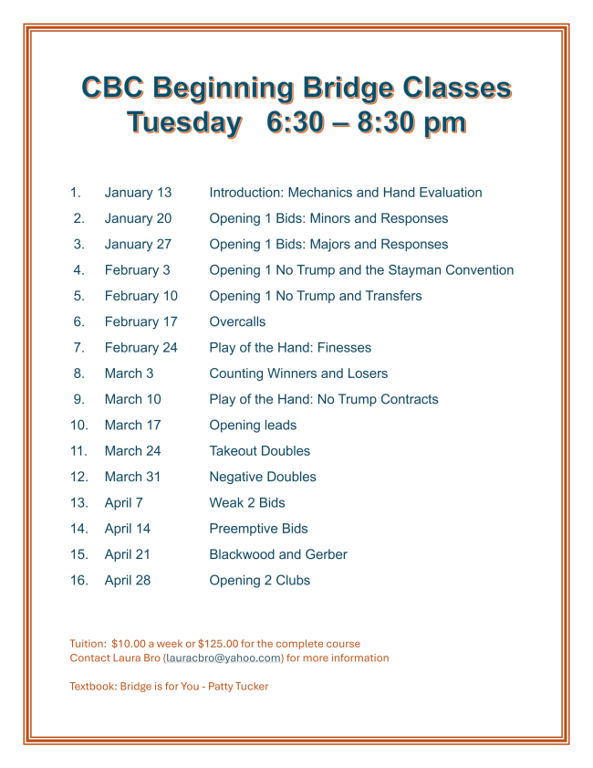 CBC Beginning Bridge Classes