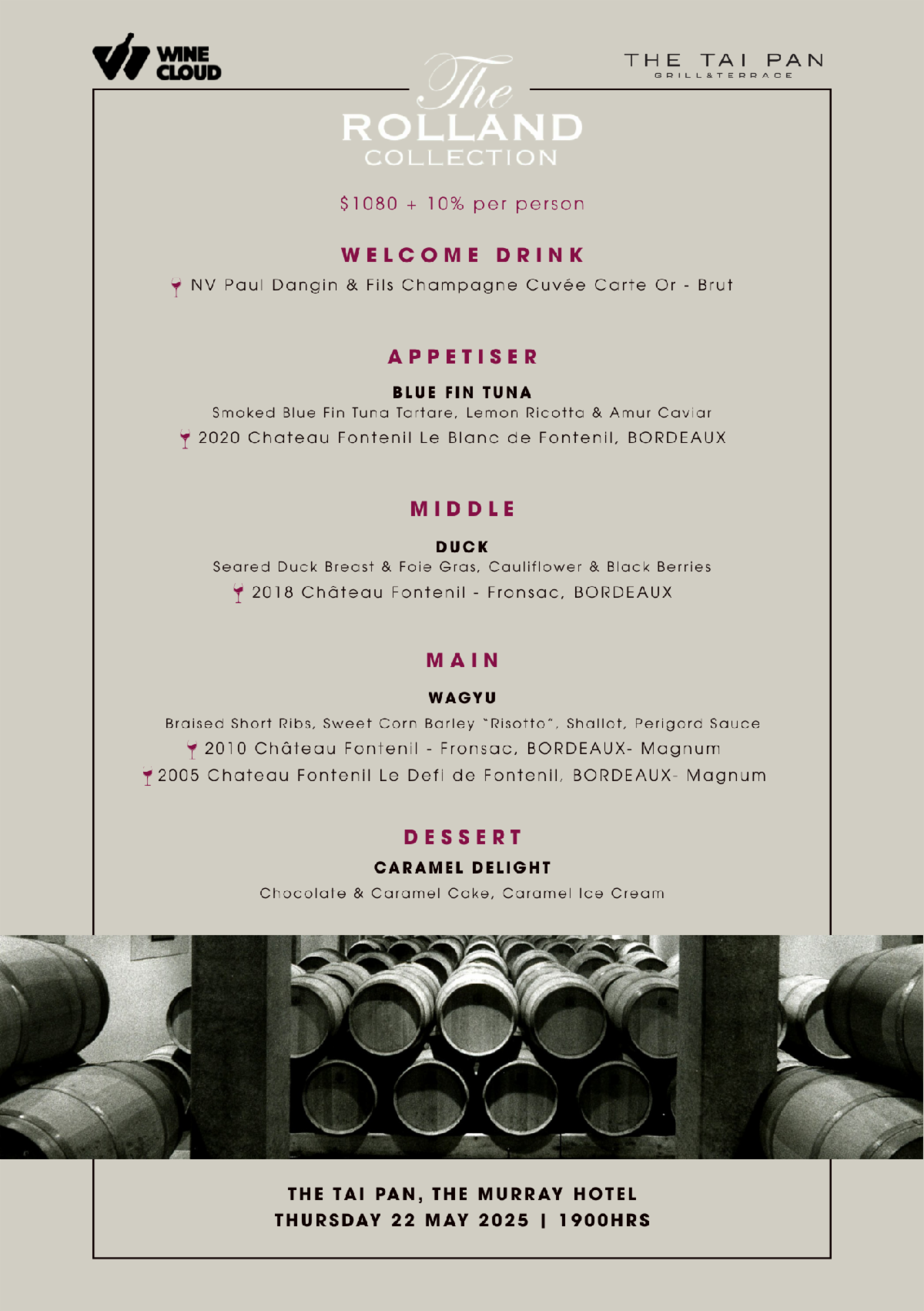 'The Rolland Collection' Wine Dinner in the The Tai Pan, Murray Hotel