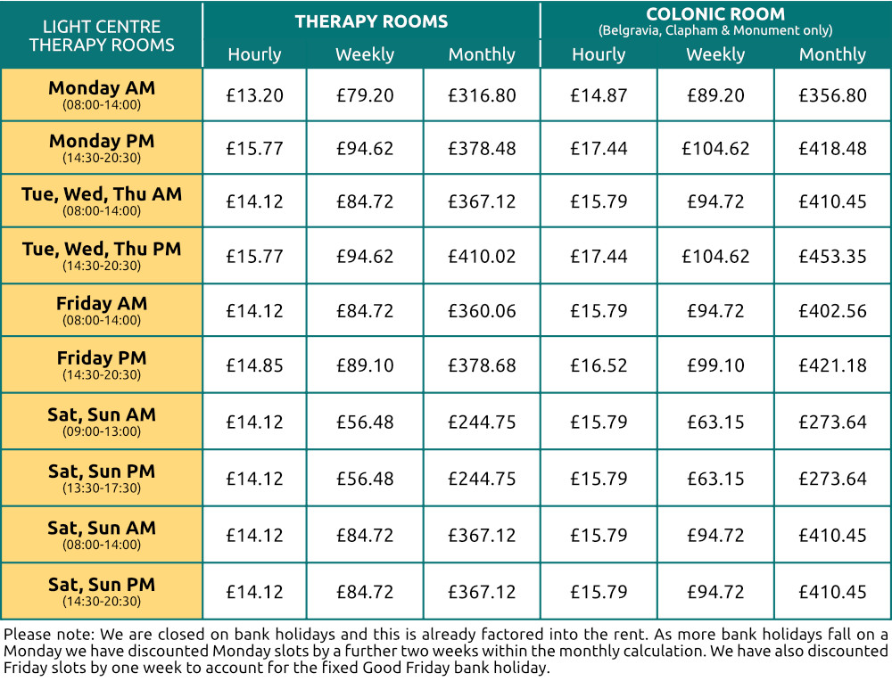 Important changes to our therapy room pricing