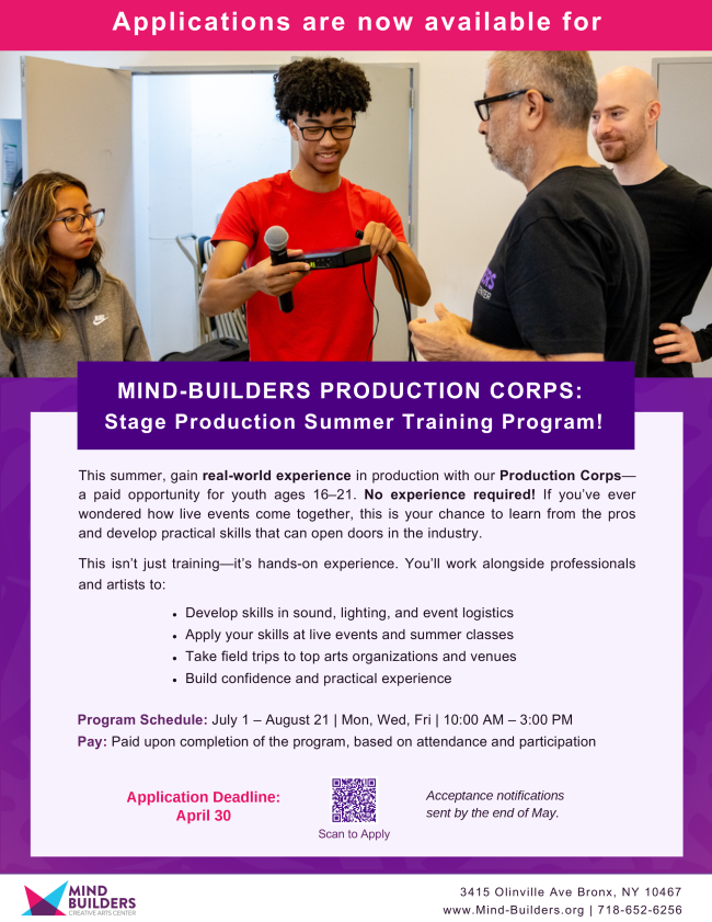 Paid Summer Opportunity: Production Training for Ages 16–21