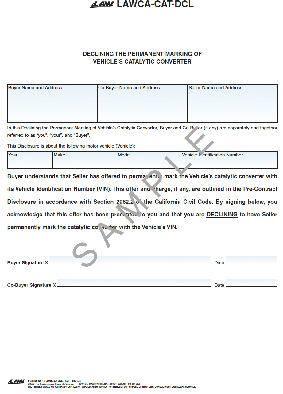 Alert: New Catalytic Converter and In-Vehicle Camera Forms