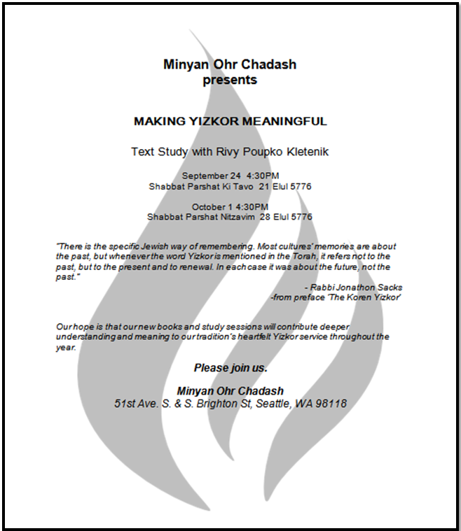 SEATTLE VA'AD NEWSLETTER - MSG BY RABBI KLETENIK-- COMMUNITY ...