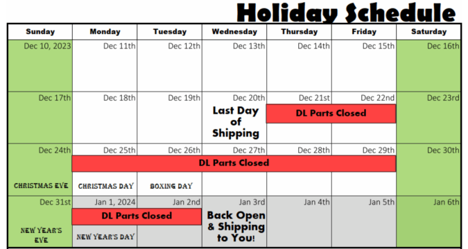 Holiday Shutdown & Holiday Greetings from DL Parts for Trailers Inc