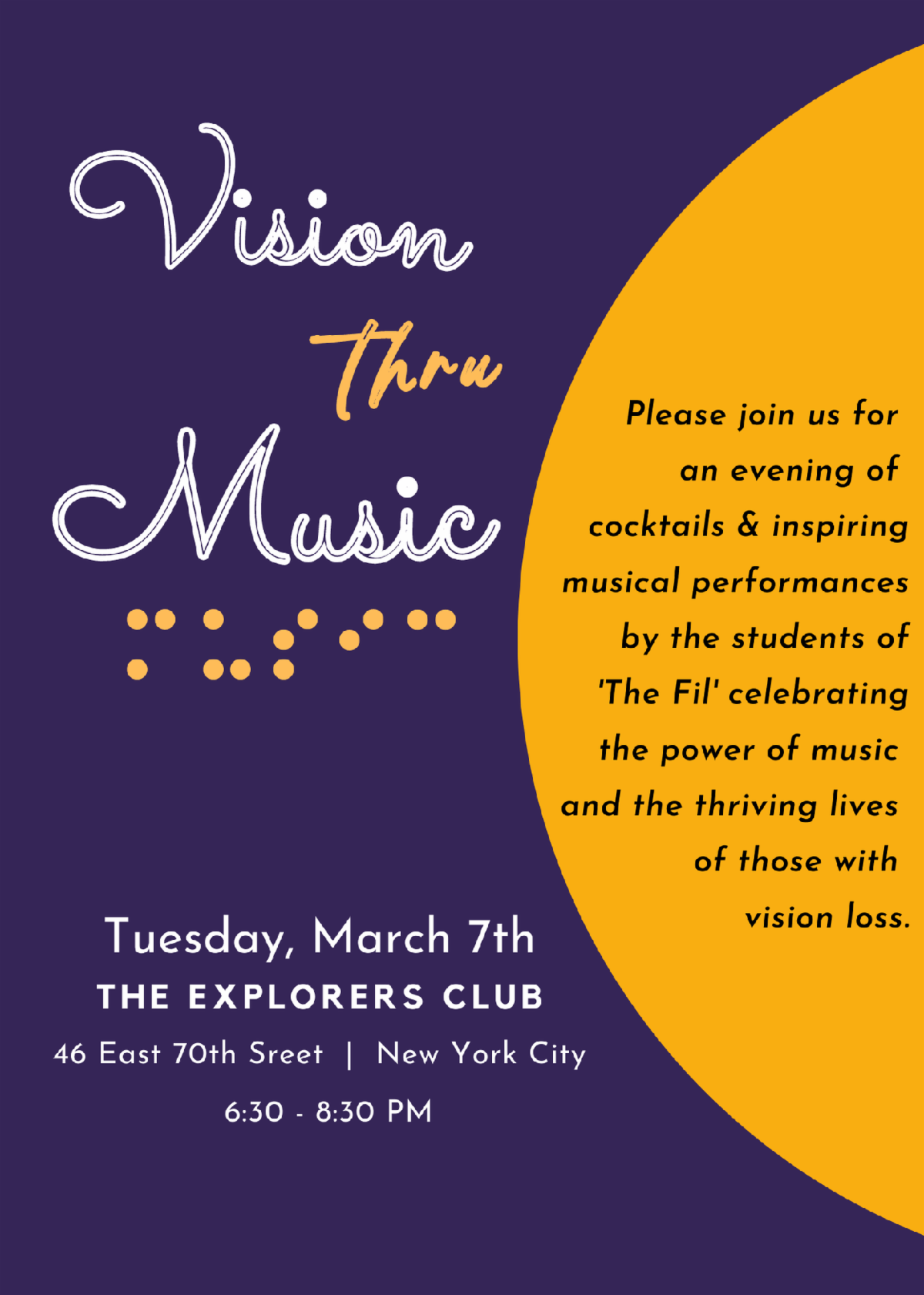 Vision thru Music - Tuesday, March 7th @ 6:30pm