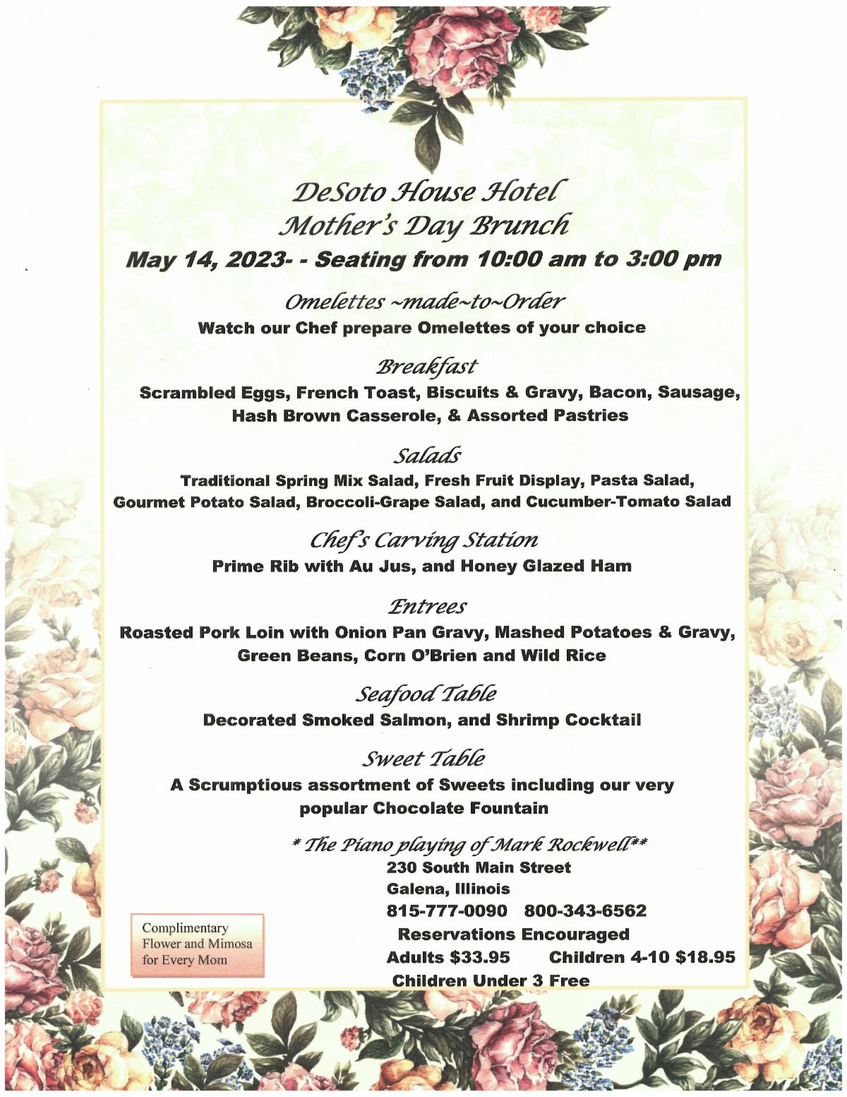 Join the DeSoto House Hotel for Mother's Day Brunch!