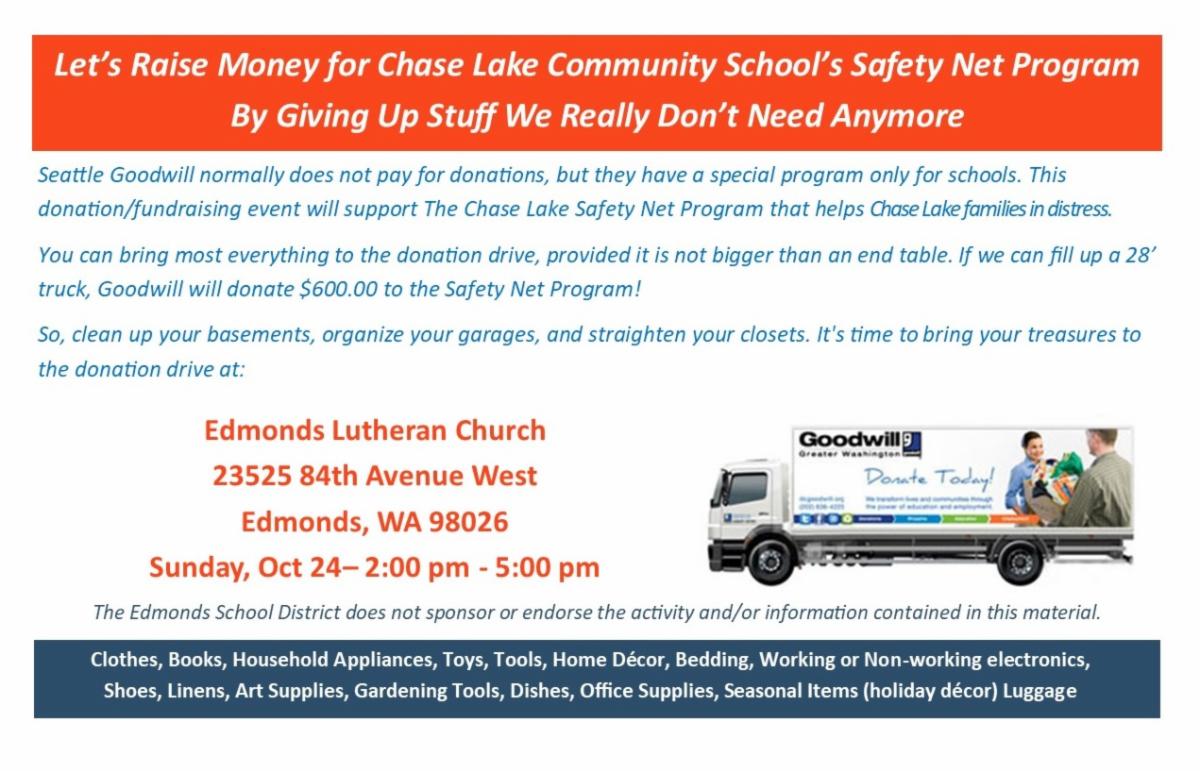 Goodwill Donation Drive for Chase Lake Community School