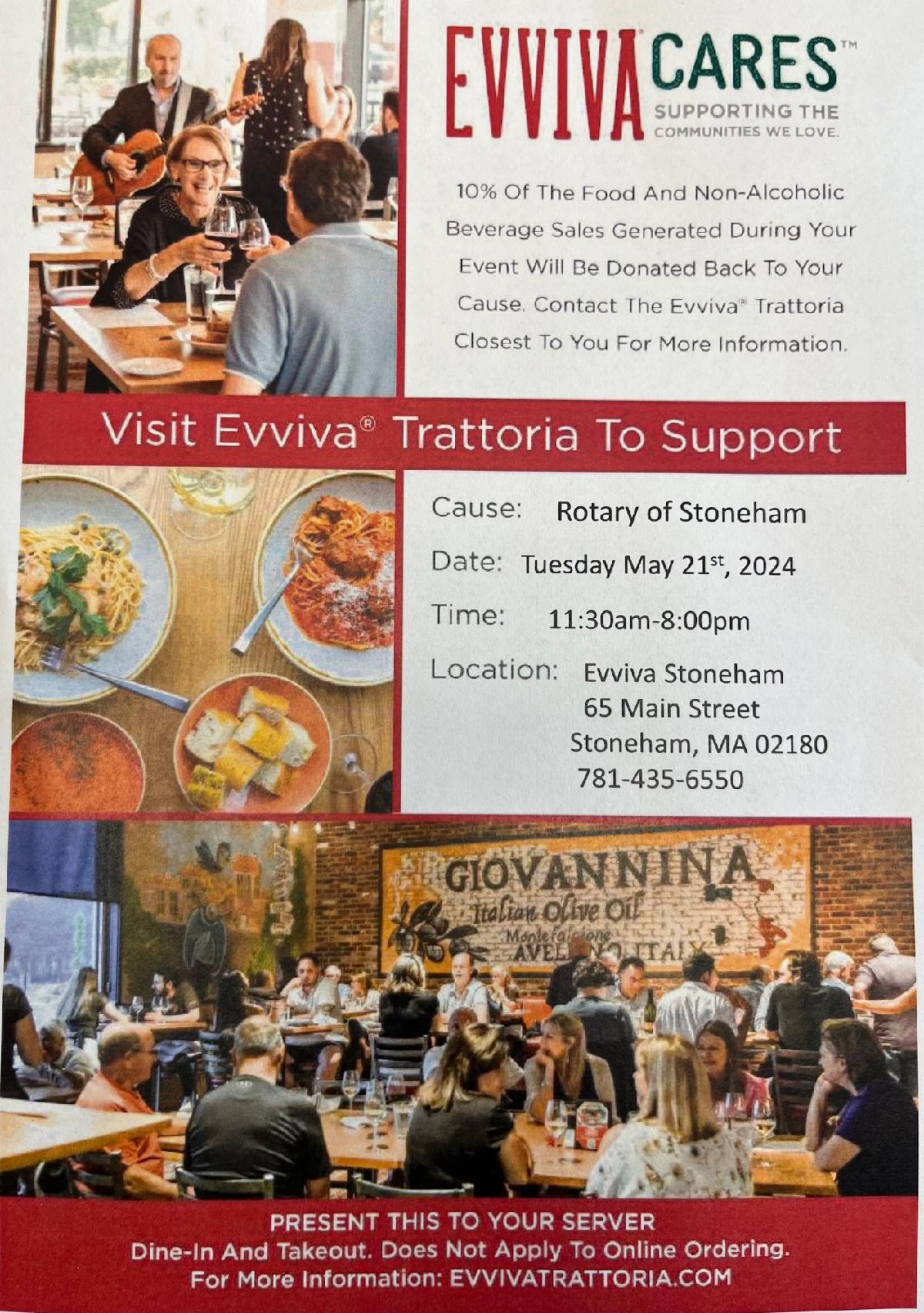 May 21st: Dine at Evviva or Fuddruckers to support Rotary of Stoneham ...