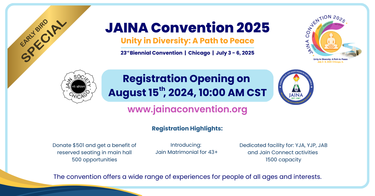 JAINA Convention 2025 - Registration Opens on Aug 15, Vegan Paryushan Cookbook