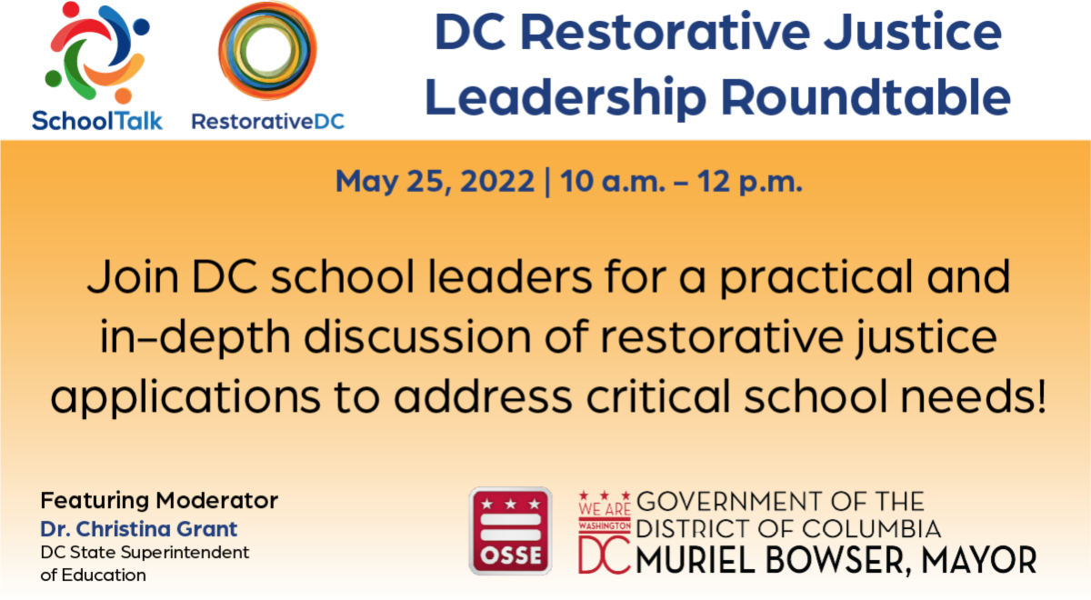 Join us for the D.C. Restorative Justice Leadership Roundtable on May 25!