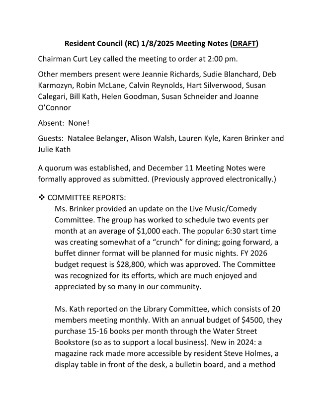 Resident Council Recap