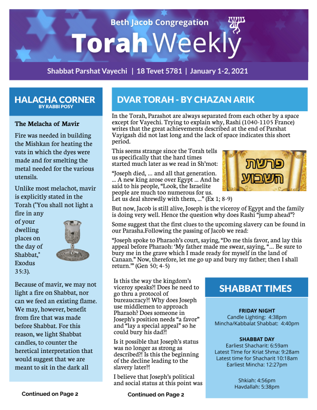 Bring in Shabbat with Beth Jacob Congregation