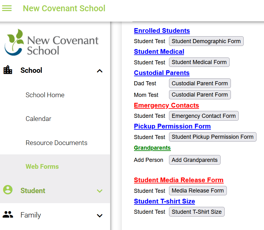 IMP: Student & Family Information Forms