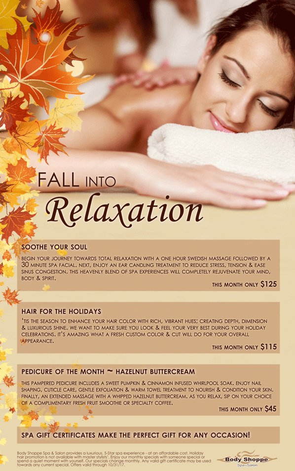 Fall into Relaxation Spa Specials | Gift Certificates Available
